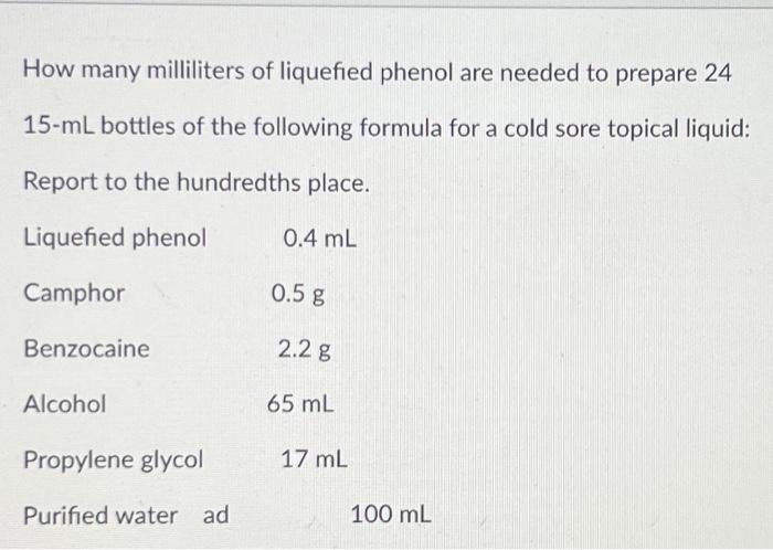 Solved How many milliliters of liquefied phenol are needed | Chegg.com