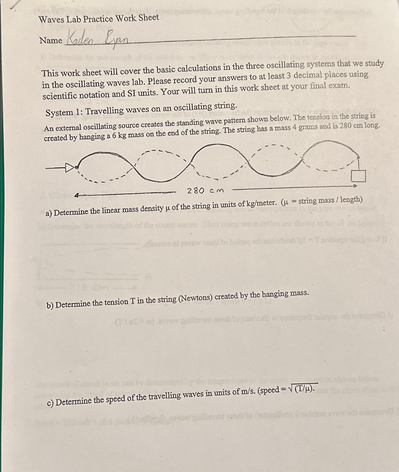 Solved Waves Lab Practice Work SheetNameThis work sheet will | Chegg.com