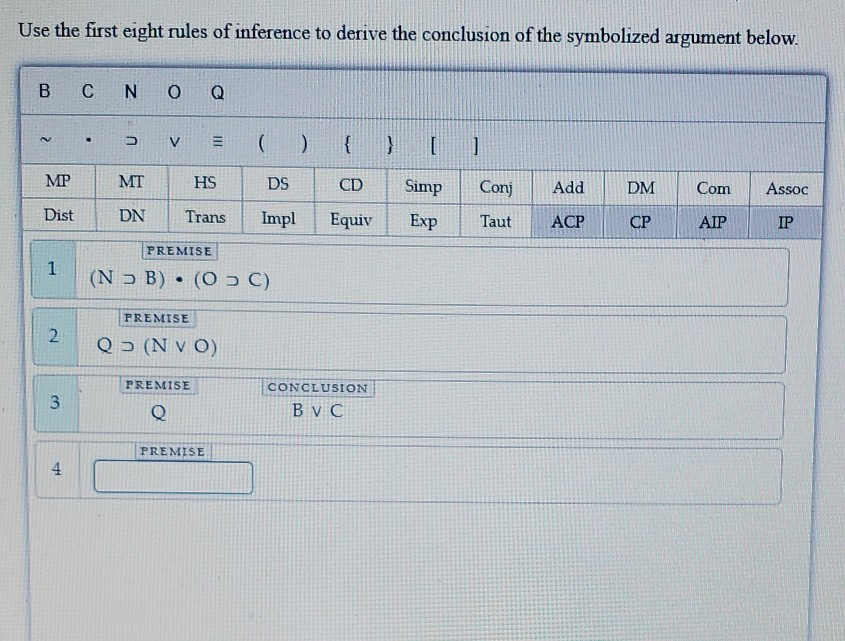 Solved Use the first eight rules of inference to derive the | Chegg.com