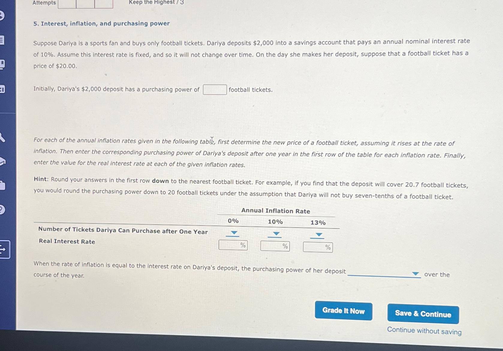 Solved AttemptsKeep the Highest / 35. ﻿Interest, inflation, | Chegg.com