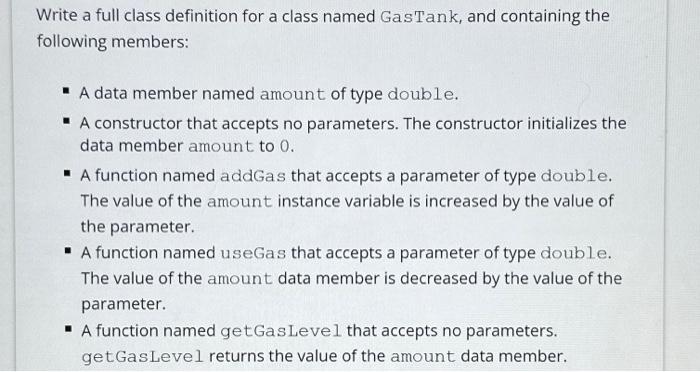 Solved Write a full class definition for a class named | Chegg.com