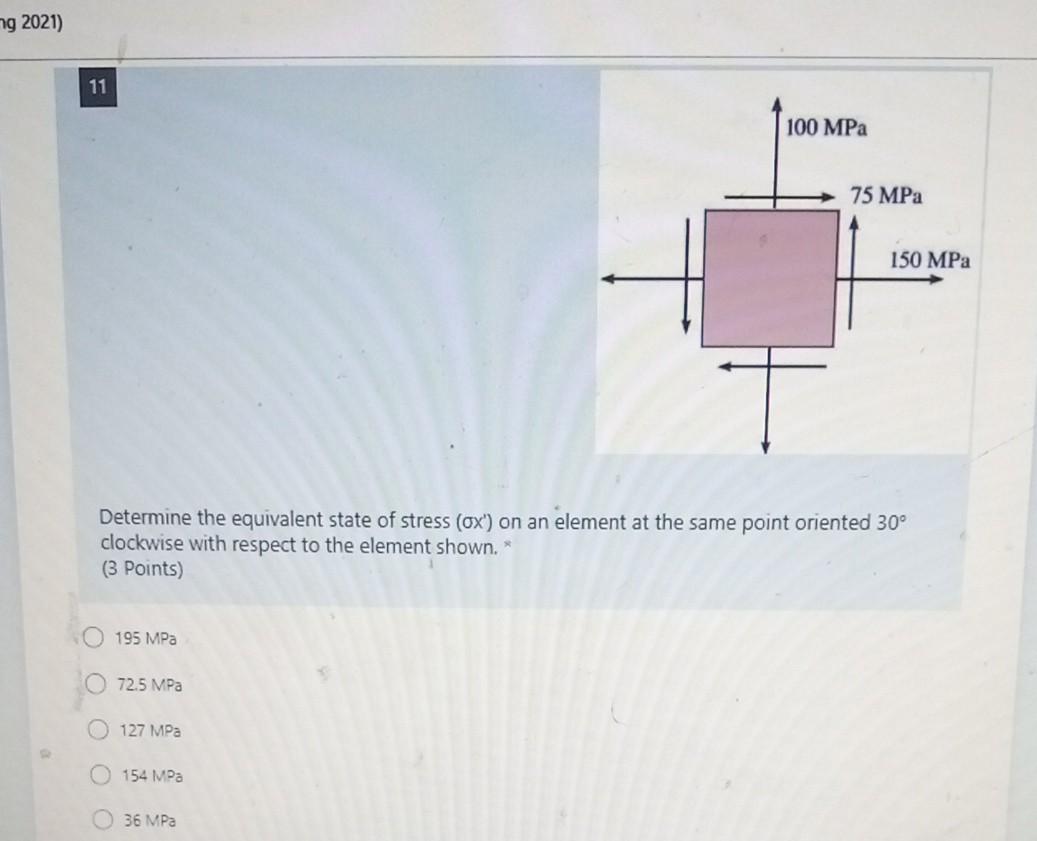 Solved ng 2021) 11 100 MPa 75 MPa 150 MPa Determine the | Chegg.com
