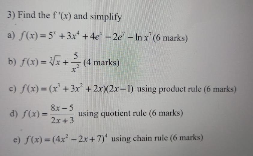 Solved Find the f'(x) ﻿and simplifya) ﻿ marks | Chegg.com