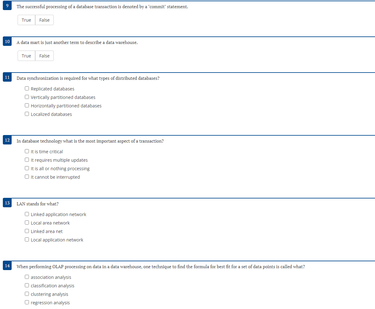Solved 9 ﻿The successful processing of a database | Chegg.com