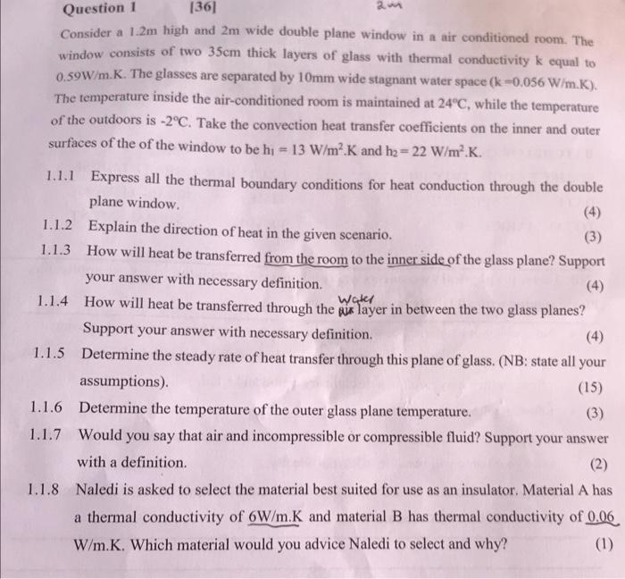 Solved Consider a 1.2 m high and 2 m wide double plane | Chegg.com