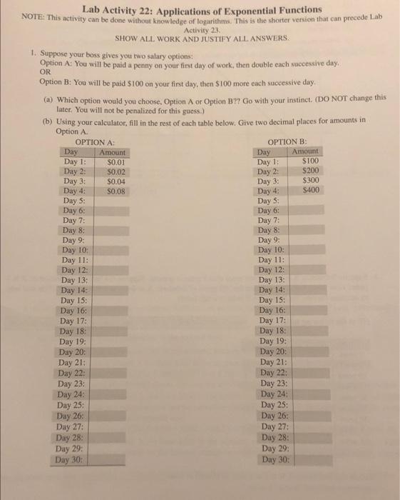 Solved Lab Activity 22: Applications of Exponential | Chegg.com