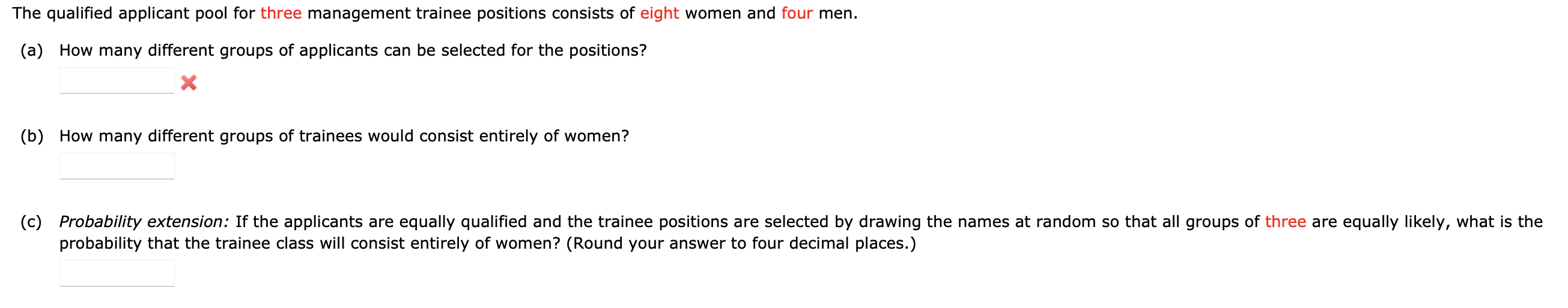 Solved The qualified applicant pool for three management | Chegg.com
