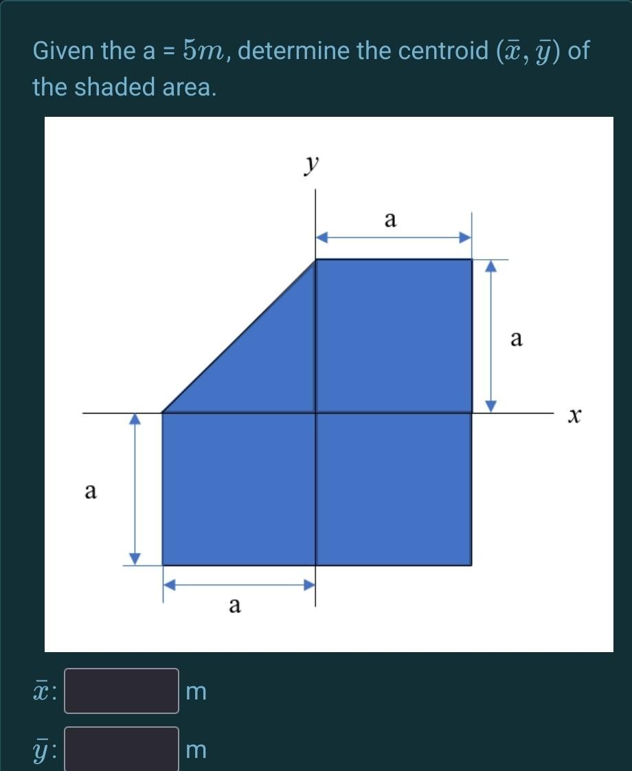 Solved Given the a=5 m, determine the centroid (xˉ,yˉ) of | Chegg.com