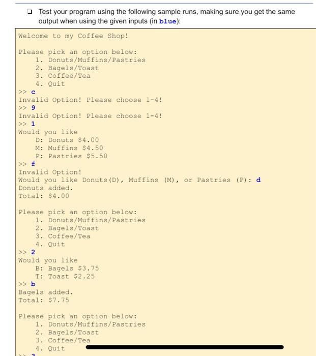Solved Welcome to my online Coffee Shop ordering | Chegg.com