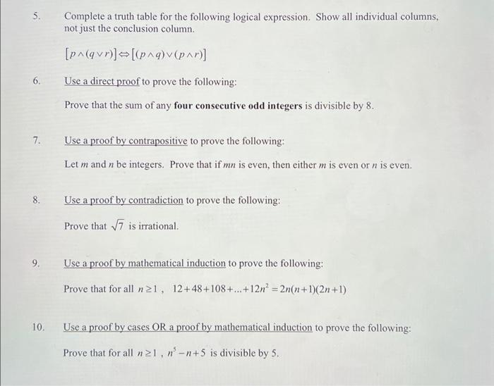 Solved 5. 6. 7. 8. 9. 10. Complete a truth table for the | Chegg.com