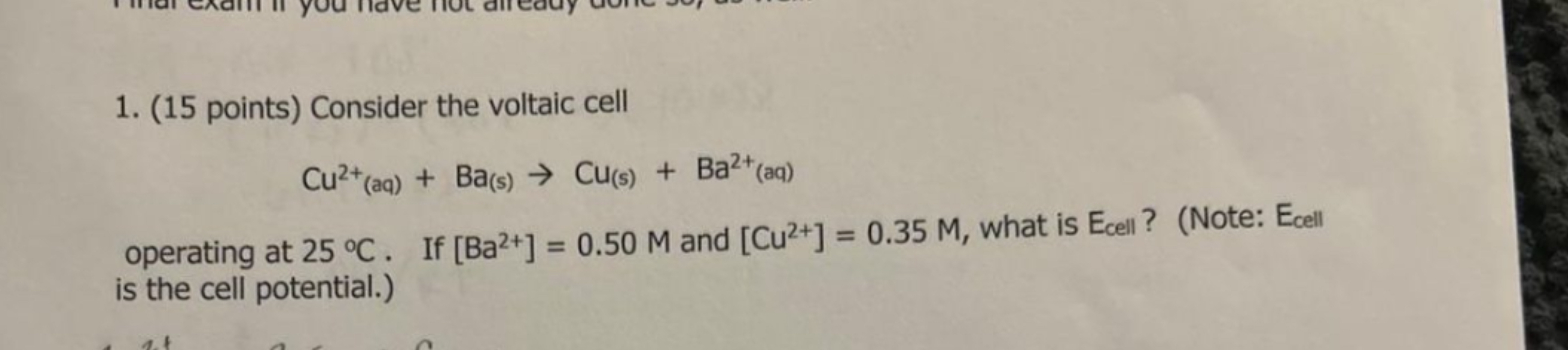 Solved (15 ﻿points) ﻿Consider the voltaic | Chegg.com