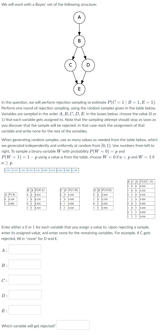 Solved We will work with a Bayes' net of the following | Chegg.com