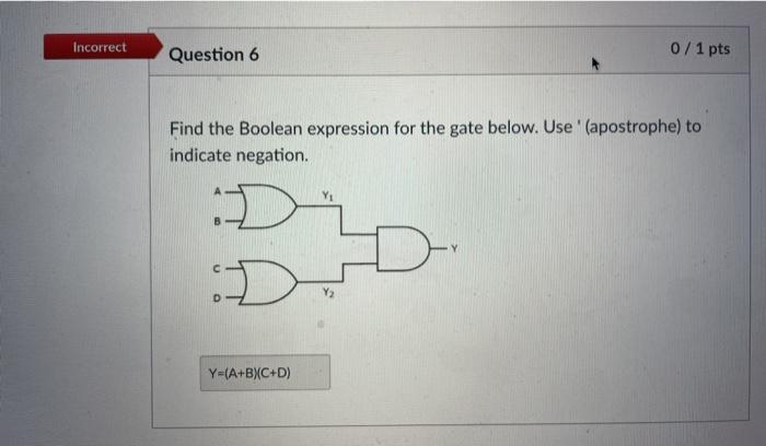 Solved Incorrect Question 4 0/1 pts Find the Boolean | Chegg.com