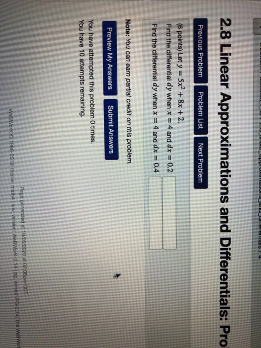 Solved 2.8 Linear Approximations and Differentials: Problem | Chegg.com