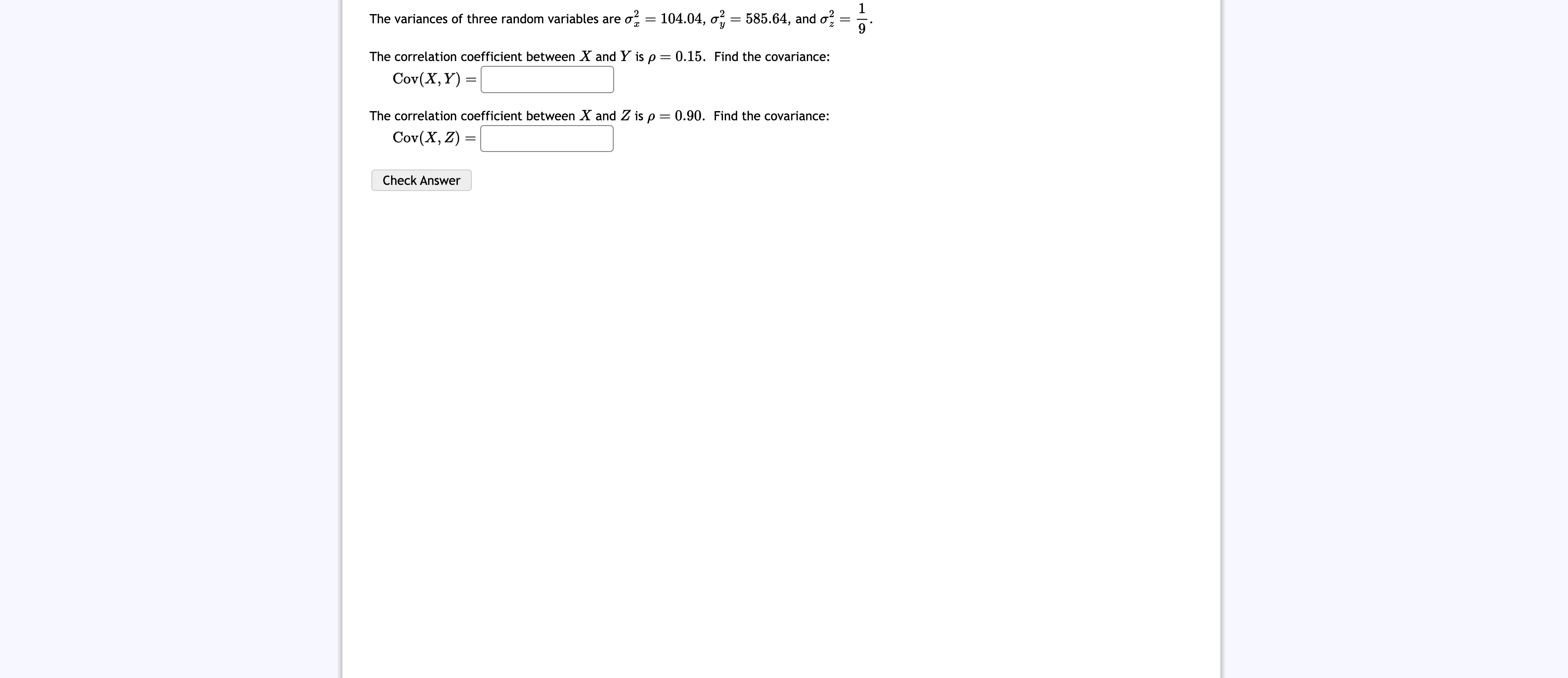 Solved The variances of three random variables are | Chegg.com