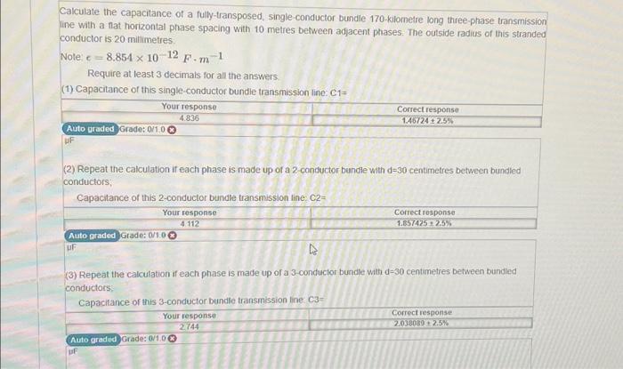 Solved Calculate the capacitance of a fully-transposed, | Chegg.com