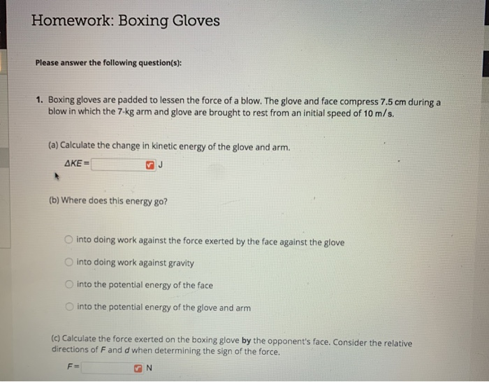 Solved Homework: Boxing Gloves Please answer the following | Chegg.com