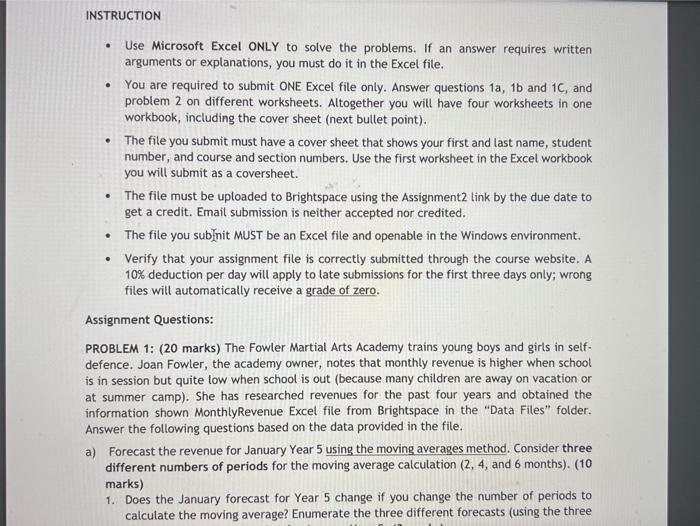 Solved - Use Microsoft Excel ONLY to solve the problems. If | Chegg.com
