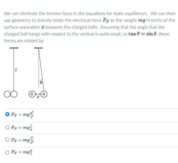 Solved Assuming that the angle that the charged ball hangs | Chegg.com