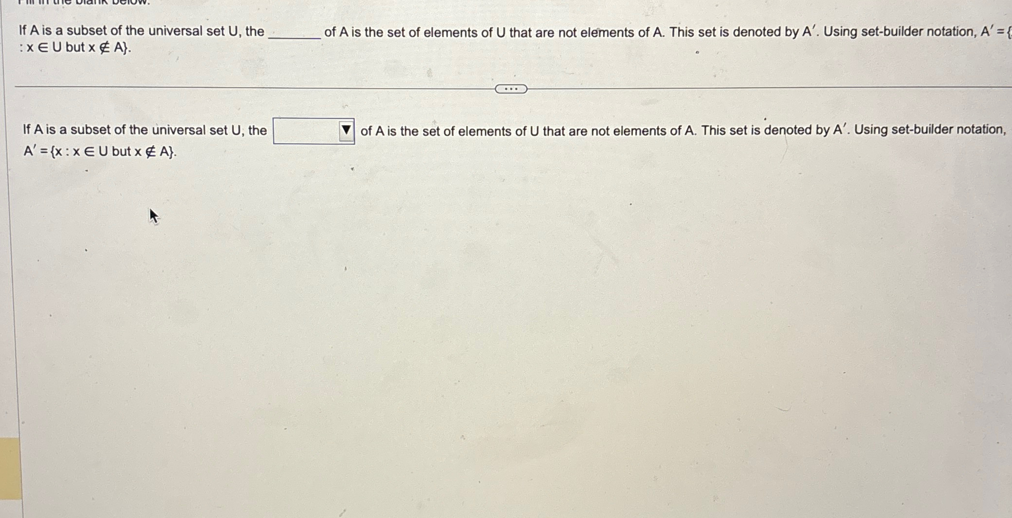 Solved If A ﻿is a subset of the universal set U, ﻿the q, ﻿of | Chegg.com