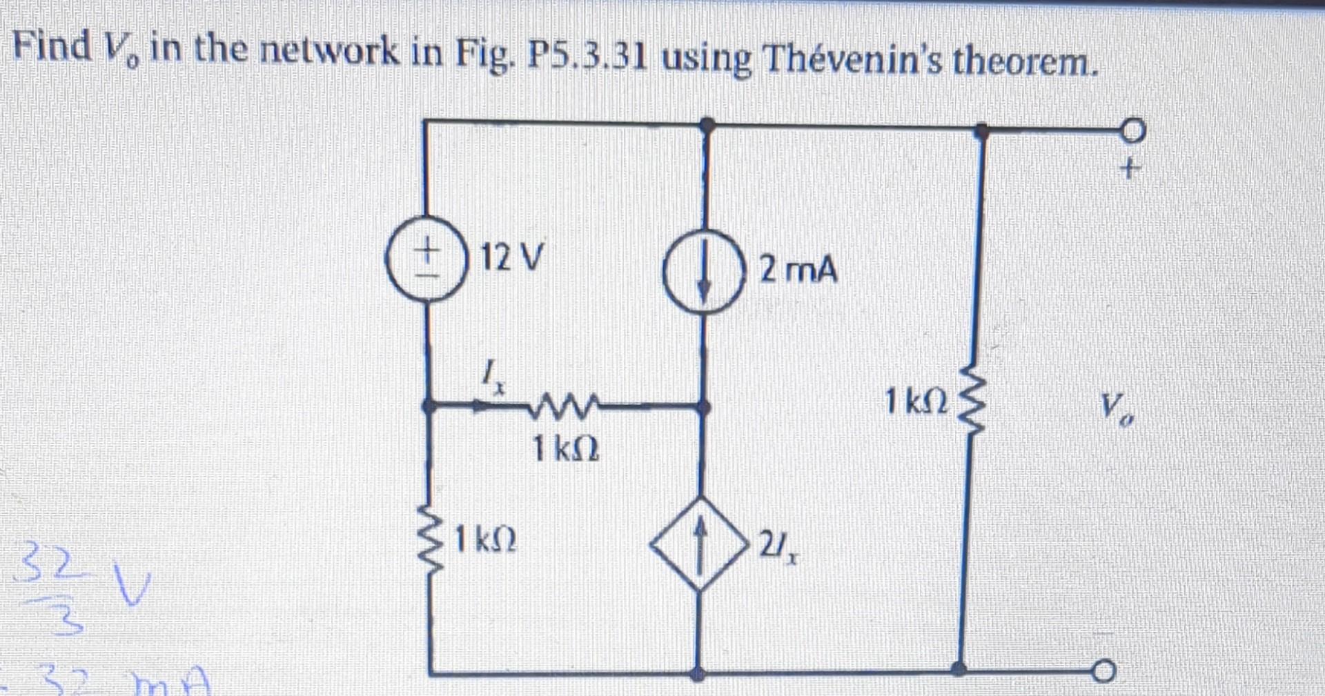 Solved Find V0 in the network in Fig. P5.3.31 using | Chegg.com