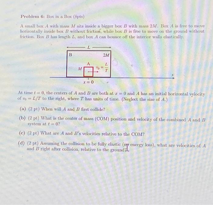 Solved A small box A with mass M sits inside a bigger box B | Chegg.com