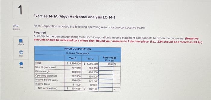 Solved Exercise 14-1A (Algo) Horizontal analysis LO 14-1 | Chegg.com