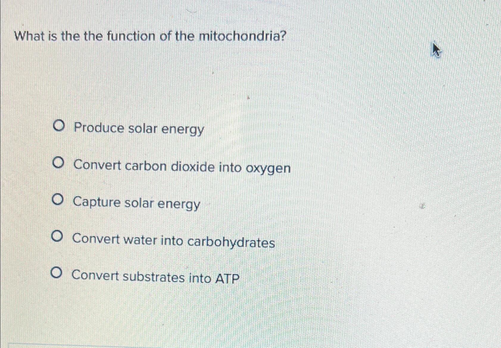 Solved What is the the function of the mitochondria?Produce | Chegg.com