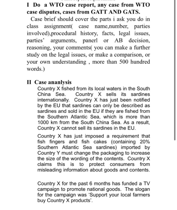 I Do a WTO case report, any case from WTO case | Chegg.com