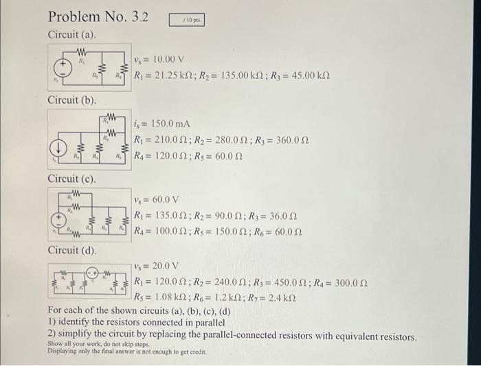 Solved Problem No. 3.2 Circuit (a). vs=10.00 | Chegg.com