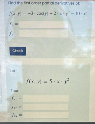 Solved Find the first order partial derivatives | Chegg.com