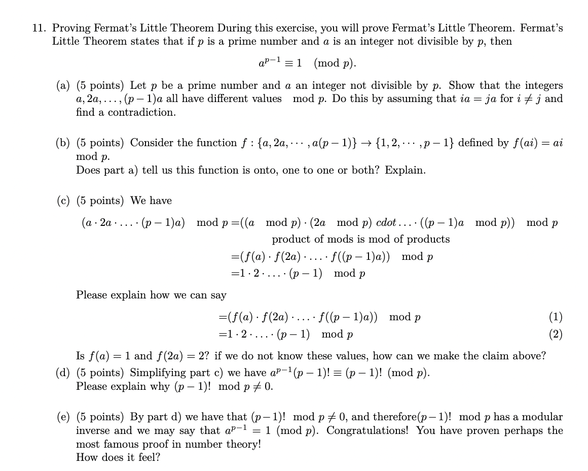 Solved Prove Fermat's Little Theorem | Chegg.com