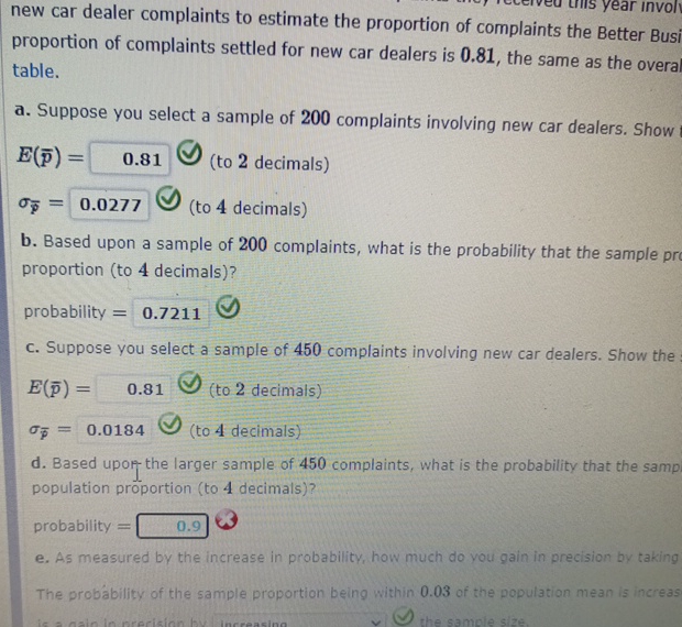 Solved new car dealer complaints to estimate the proportion | Chegg.com