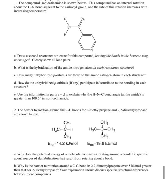 Solved 1. The compound isonicotinamide is shown below. This | Chegg.com