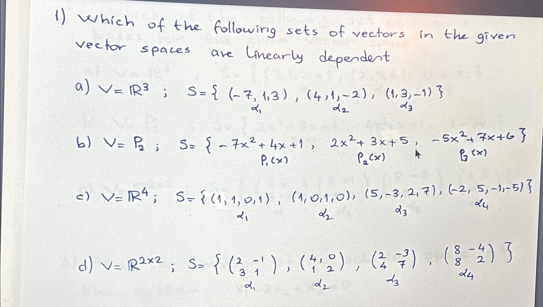 Solved Which of the following sets of vectors in the given | Chegg.com