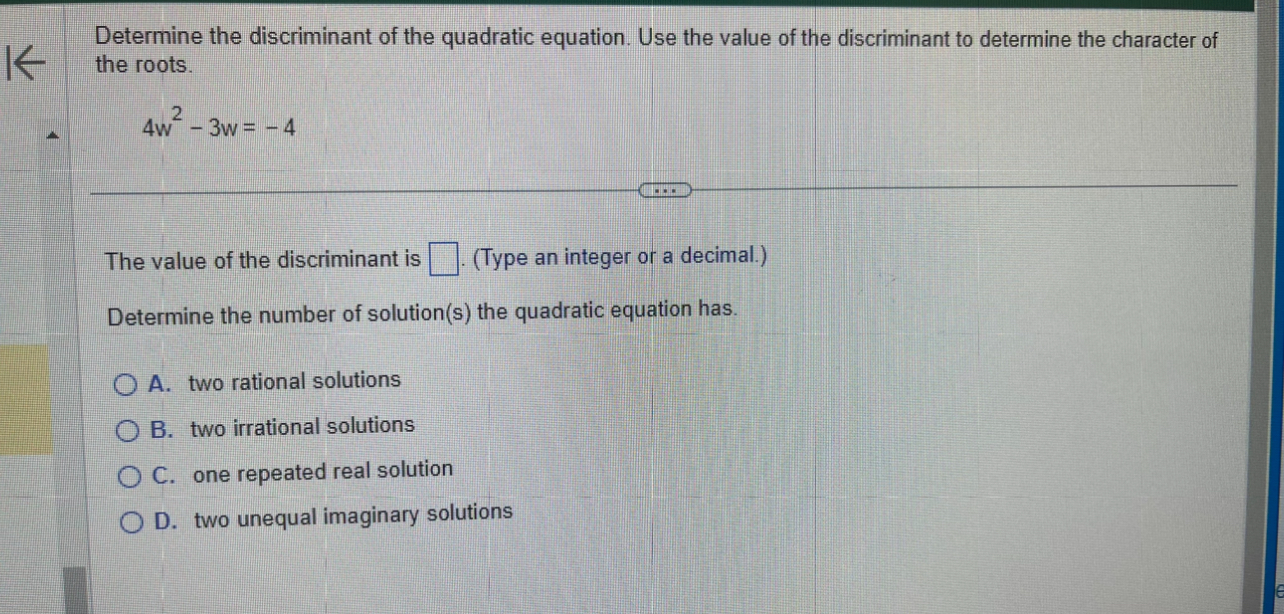 Solved Determine the discriminant of the quadratic equation. | Chegg.com
