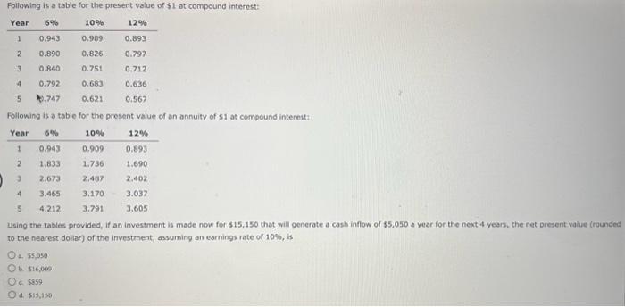 Solved Following is a table for the present value of $1 at | Chegg.com