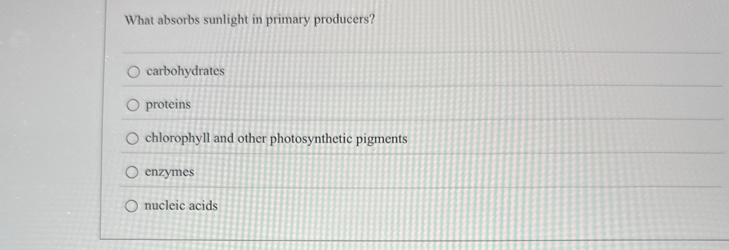 Solved What absorbs sunlight in primary | Chegg.com