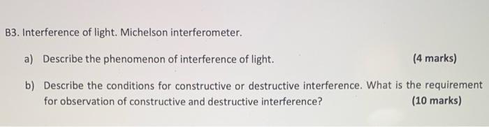 Solved B3. Interference of light. Michelson interferometer. | Chegg.com