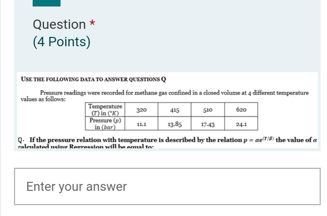 Solved Question * (4 Points) USE THE FOLLOWING DATA TO | Chegg.com