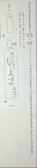 Solved Solve the heat equation kdel2udelx2=deludelt,00 (see | Chegg.com