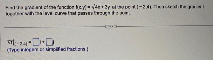 Solved Find the gradient of the function f(x,y)=4x+3y at the | Chegg.com