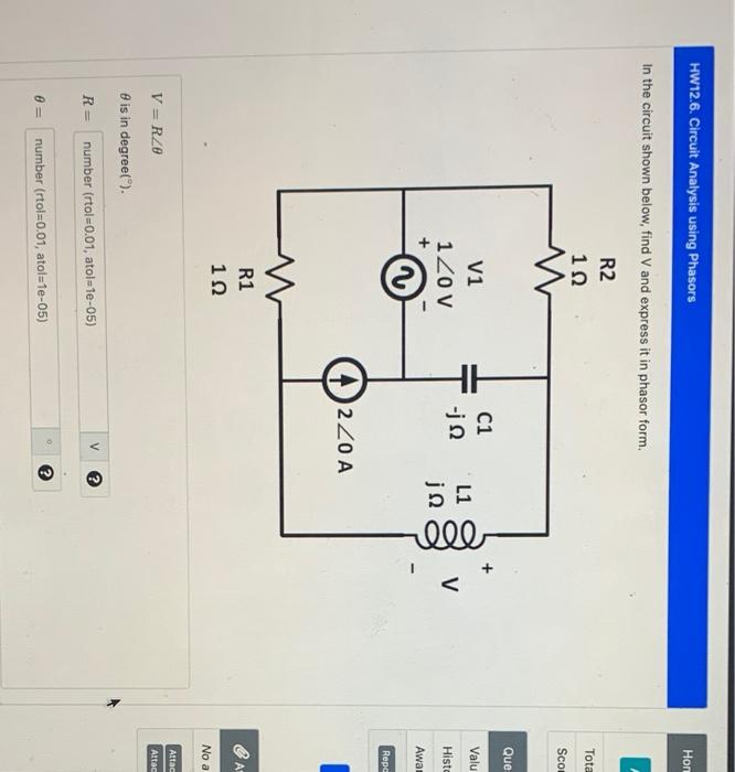 Solved HW12.6. Circuit Analysis using Phasors Hon In the | Chegg.com