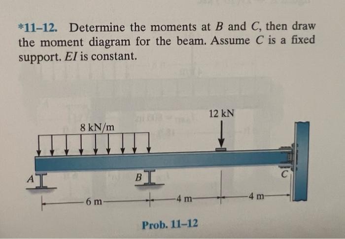 Solved *11-12. Determine the moments at B and C, then draw | Chegg.com