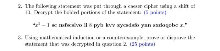 Solved 2. The following statement was put through a caeser | Chegg.com