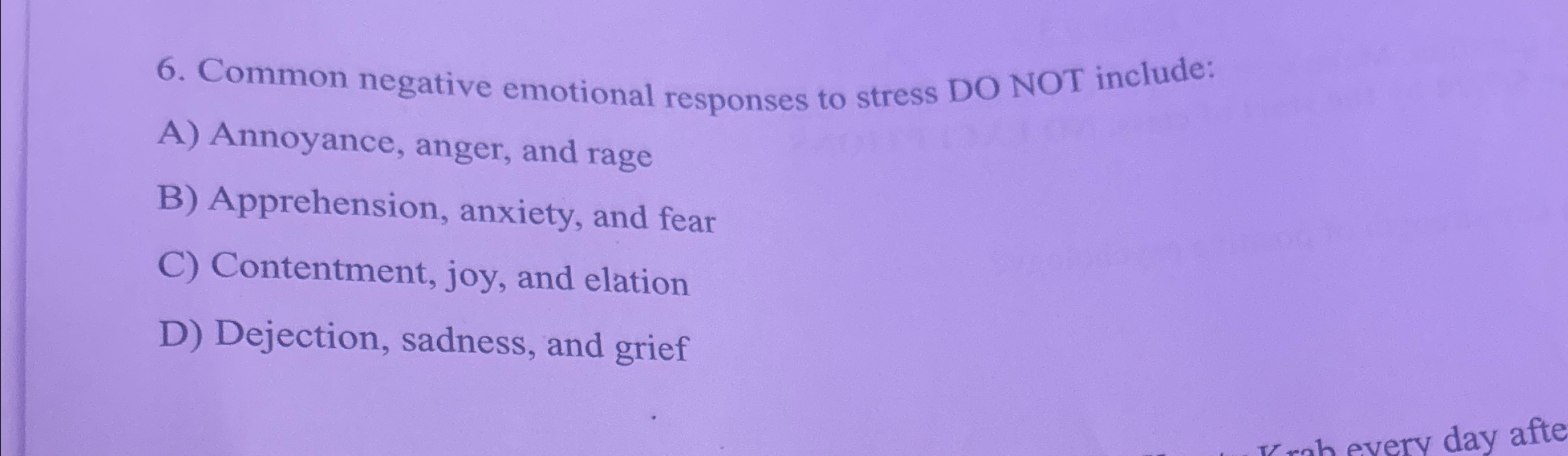 Common negative emotional responses to stress DO NOT | Chegg.com