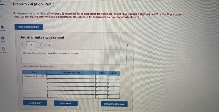 Problem 2-4 (Algo) Accounting cycle; adjusting | Chegg.com