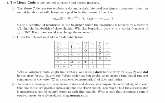 (Solved) : 4 Morse Code One Method Encode Decode Messages Morse Code ... (Solved) : 4 Morse Code One Method Encode Decode Messages Morse Code ...