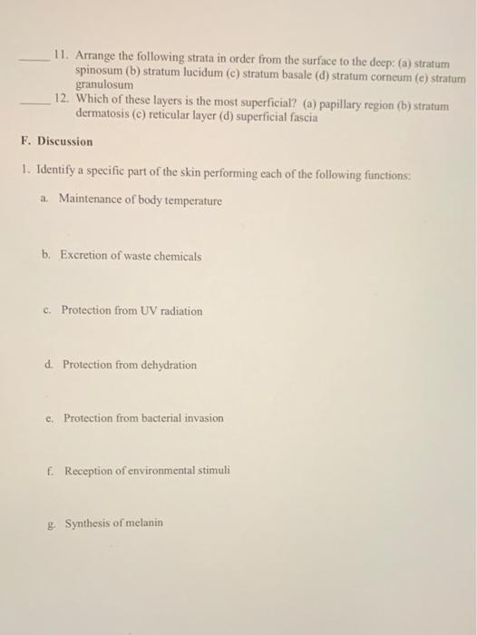 Solved 11. Arrange the following strata in order from the | Chegg.com