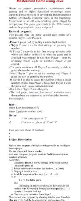 Mastermind Game using Java Given the present | Chegg.com